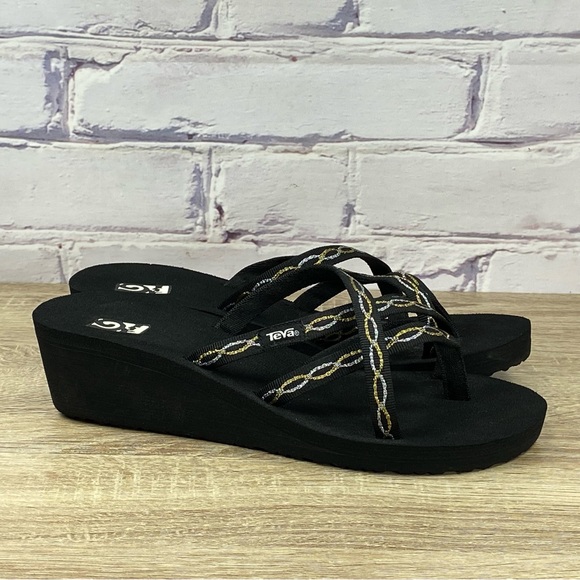 Teva | Shoes | Teva Mush Mandalyn Wedge Ola 2 Gold Black Sandals | Poshmark